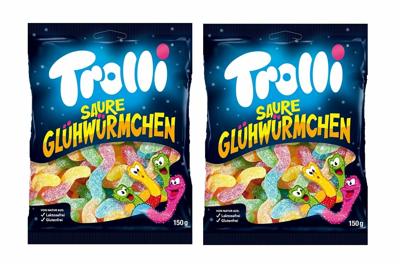 Мармелад Жевательный TROLLI Saure Gluhwurmchen / Тролли Кислые Светящиеся Червячки, 2 шт. по 150 гр. (Германия)