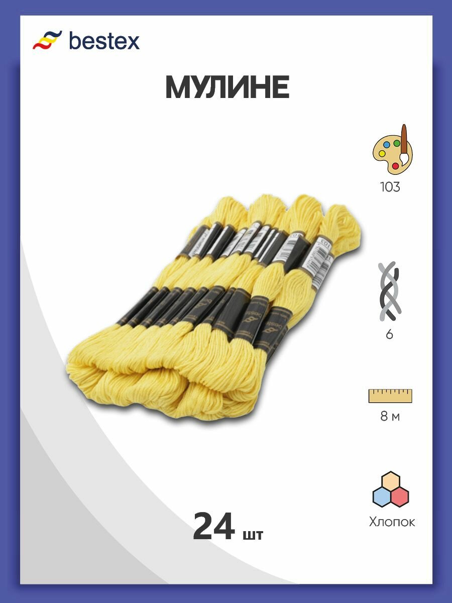 Мулине одноцветный набор Bestex, мерсеризованный хлопок, 24 шт (103)