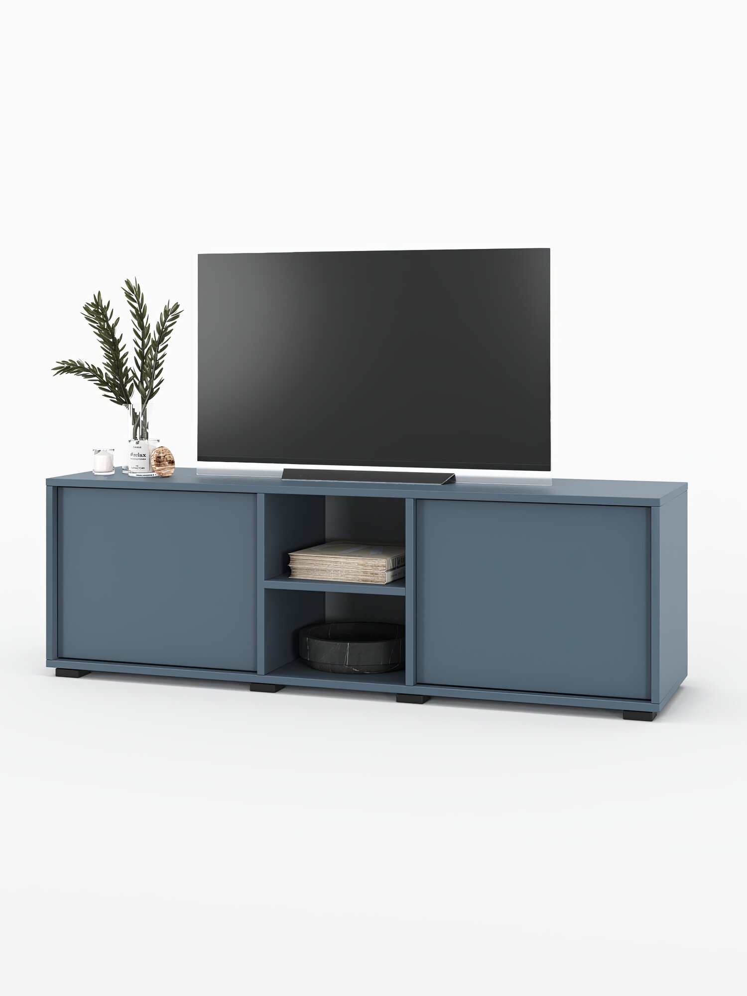 Есэндвич Grand Лаворо 2 Тумба ТВ 130х42х35 см (Маренго) с полками, с дверцами, для гостиной