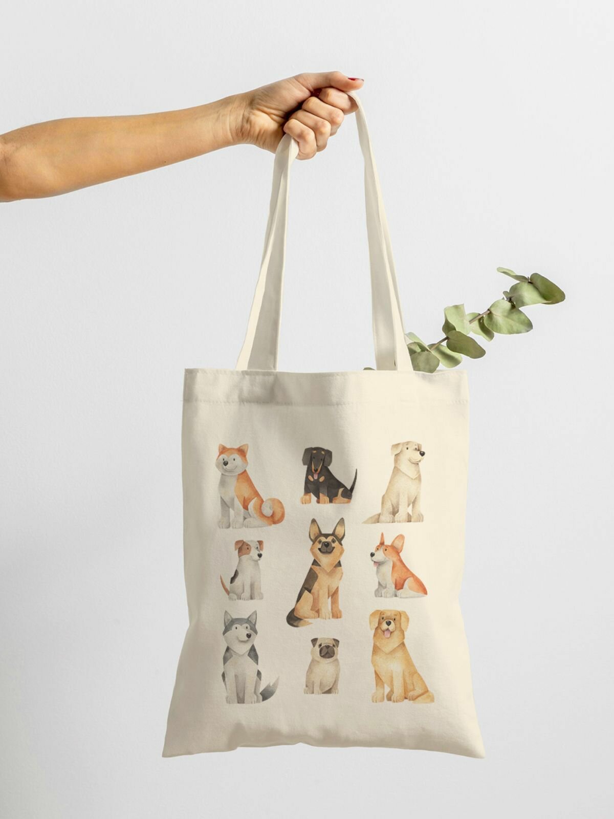 Сумка шоппер шоппер с принтом "Собачки", шопер авоська холщовая с рисунком в подарок