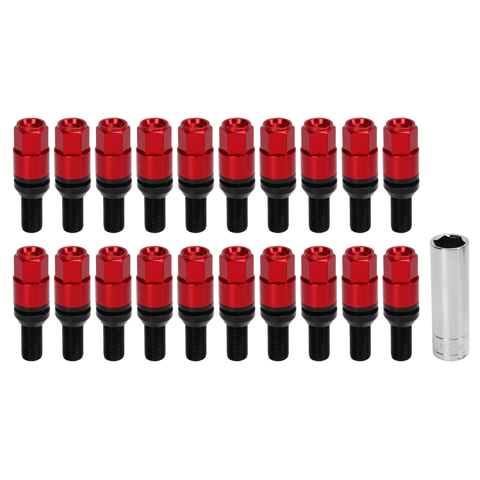 20pcs M14x1.5 Cone Seat Wheel Bolts Lug Nuts Taper Lug Bolt Universal Car Accessories for Auto Red
