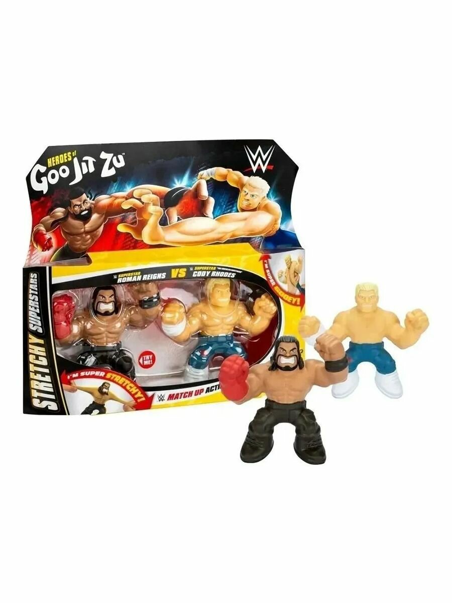 Герои Goo Jit Zu WWE Superstars Роман Рейнс и Коди Роудс, эластичные фигурки для детей от 4 лет
