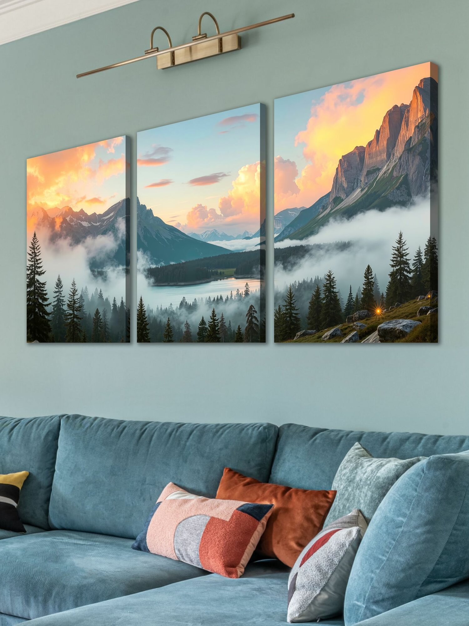 Картина на стену модульная "Озеро над облаками", 150 см х 70 см