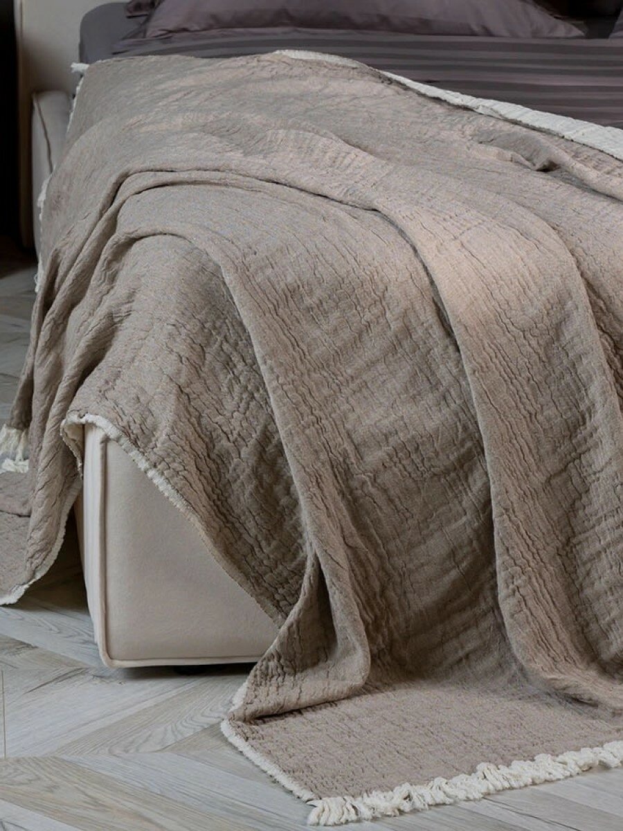 Плед Askona (Аскона) All Natural с бахромой (хлопок муслин) 145x175, кофе