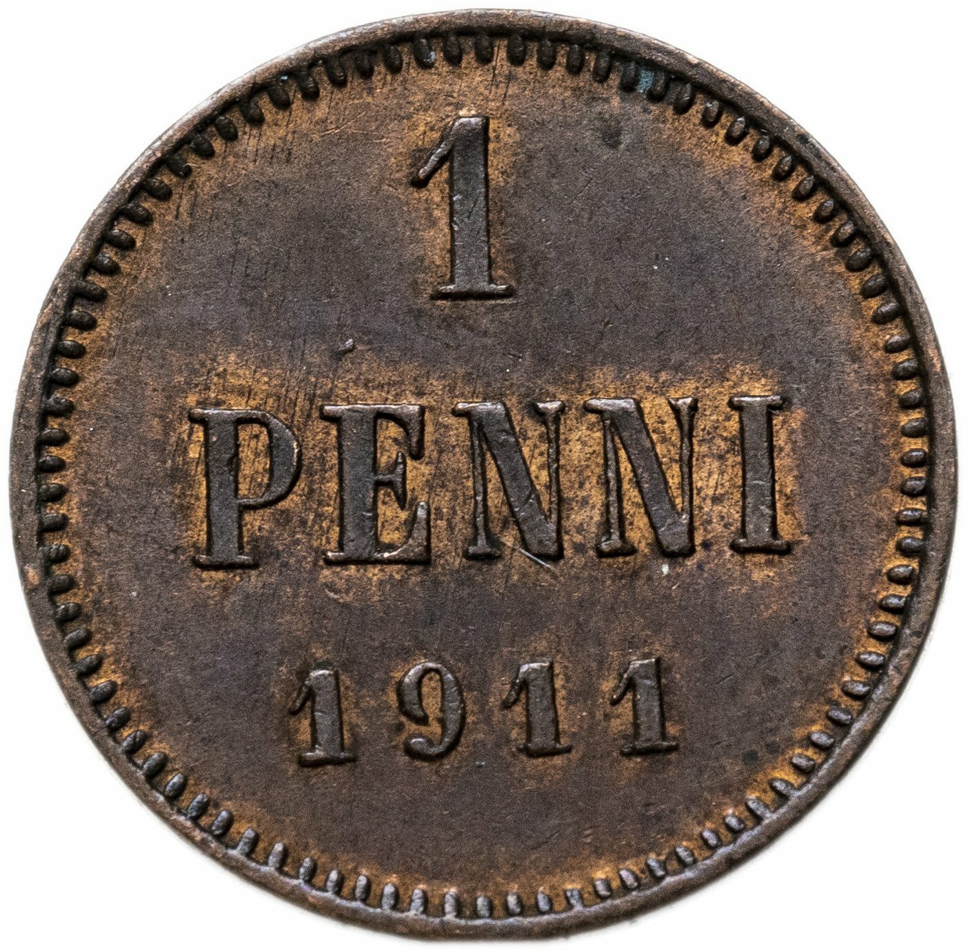 1 пенни penni 1911 Российская Финляндия, Медь, в сохранности AU