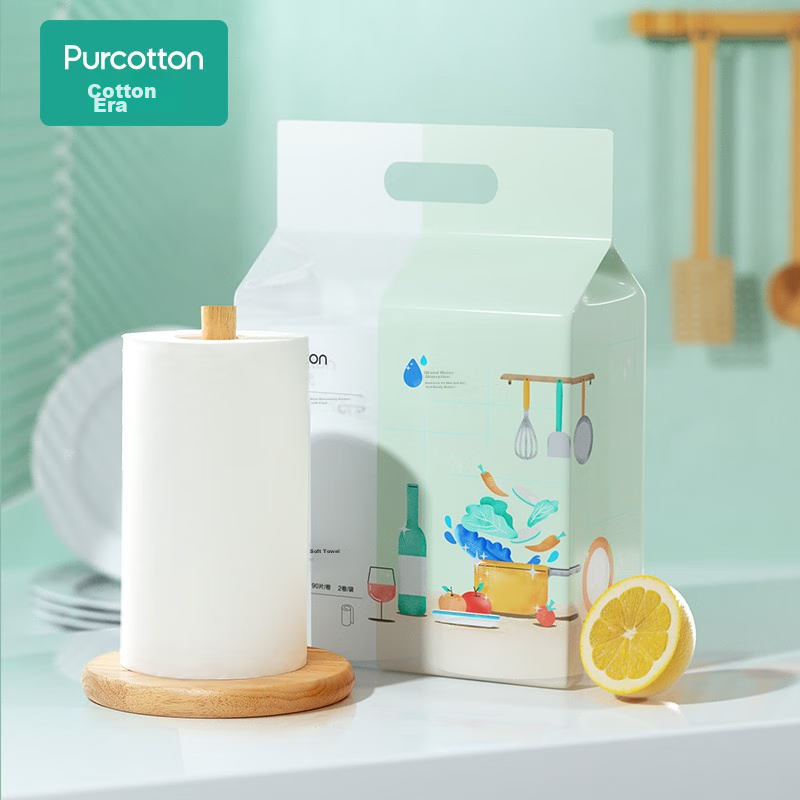 PurCotton Kitchen Oil-Absorbing Paper, 90 Sheets*2 Rolls, Dish Towel, Food-Grade, Stain-Removing, Hand-Wiping, Disposable, 20*30CM