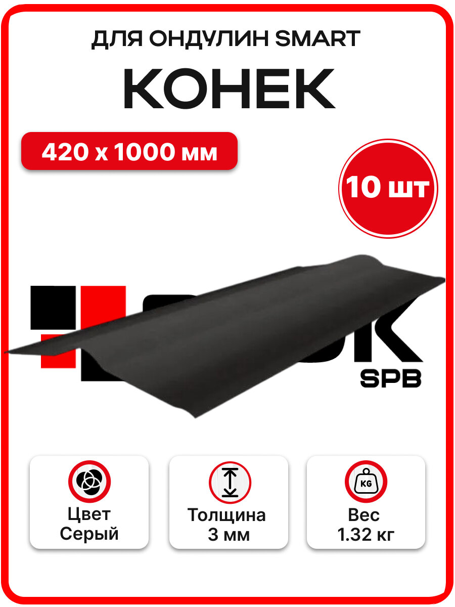 Конек для Ондулина Smart цвет Серый 420х1000мм - 10шт