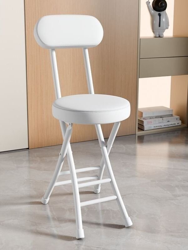 Стул, складный, металл + кожаный материал, 25 см*32 см*76 см, стул со спинкой, белый