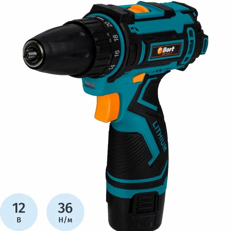 Дрель-шуруповерт аккумуляторная BORT BAB-12x2Li-F, 1622341