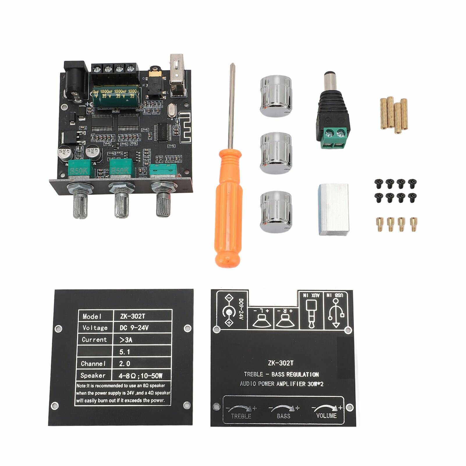 Цифровой усилитель ZK 302T с Bluetooth 5.1, 2x30W, поддержка AUX и USB