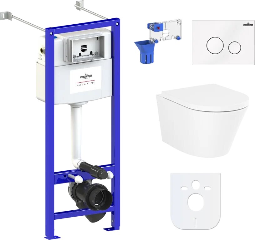 Комплект Lavinia Boho Унитаз подвесной Biore Rimless 3304102R / Крышка-сиденье с микролифтом / Инсталляция RelFix 38010020, Кнопка белая, хром, Дозатор