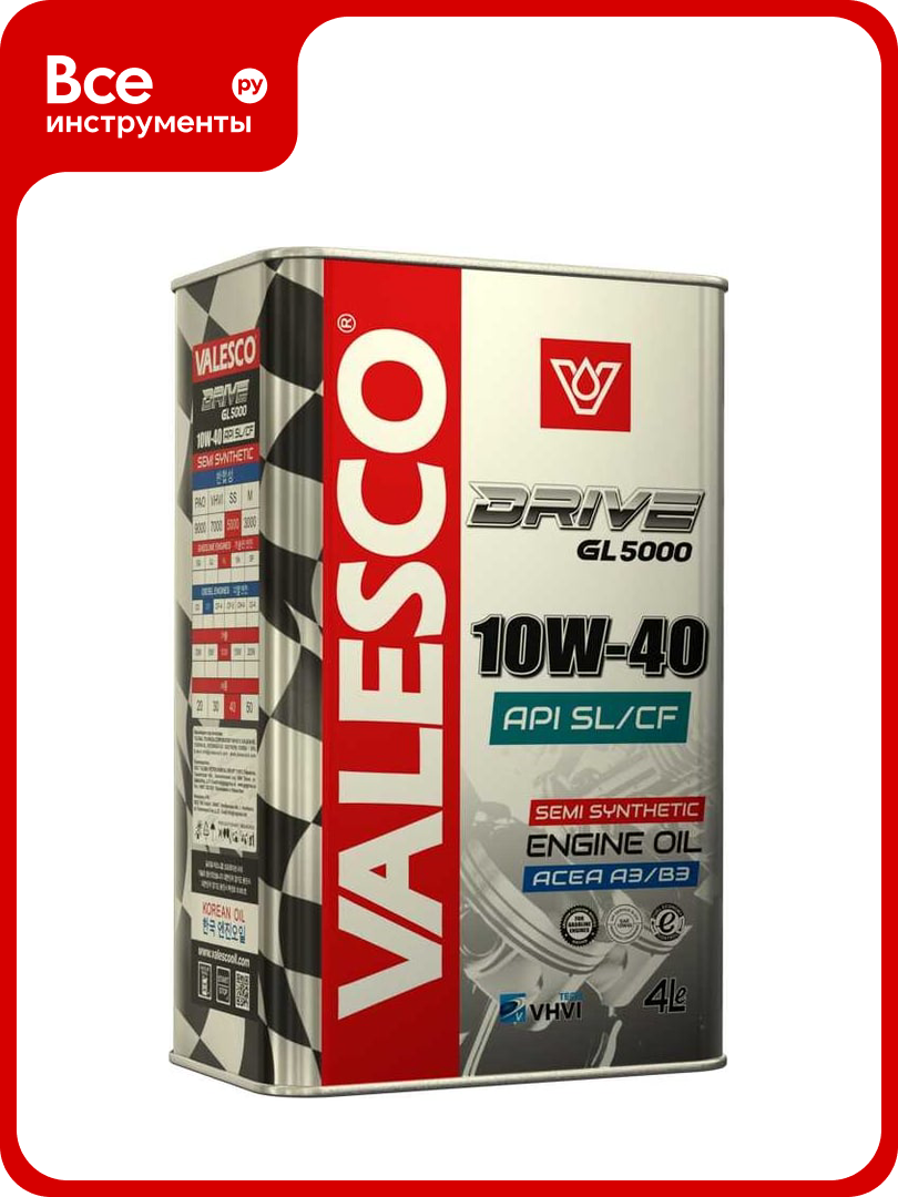 Моторное масло VALESCO DRIVE GL 5000 10W40, API SL/CF, полусинтетическое, 4 л 307175h, защищенная
