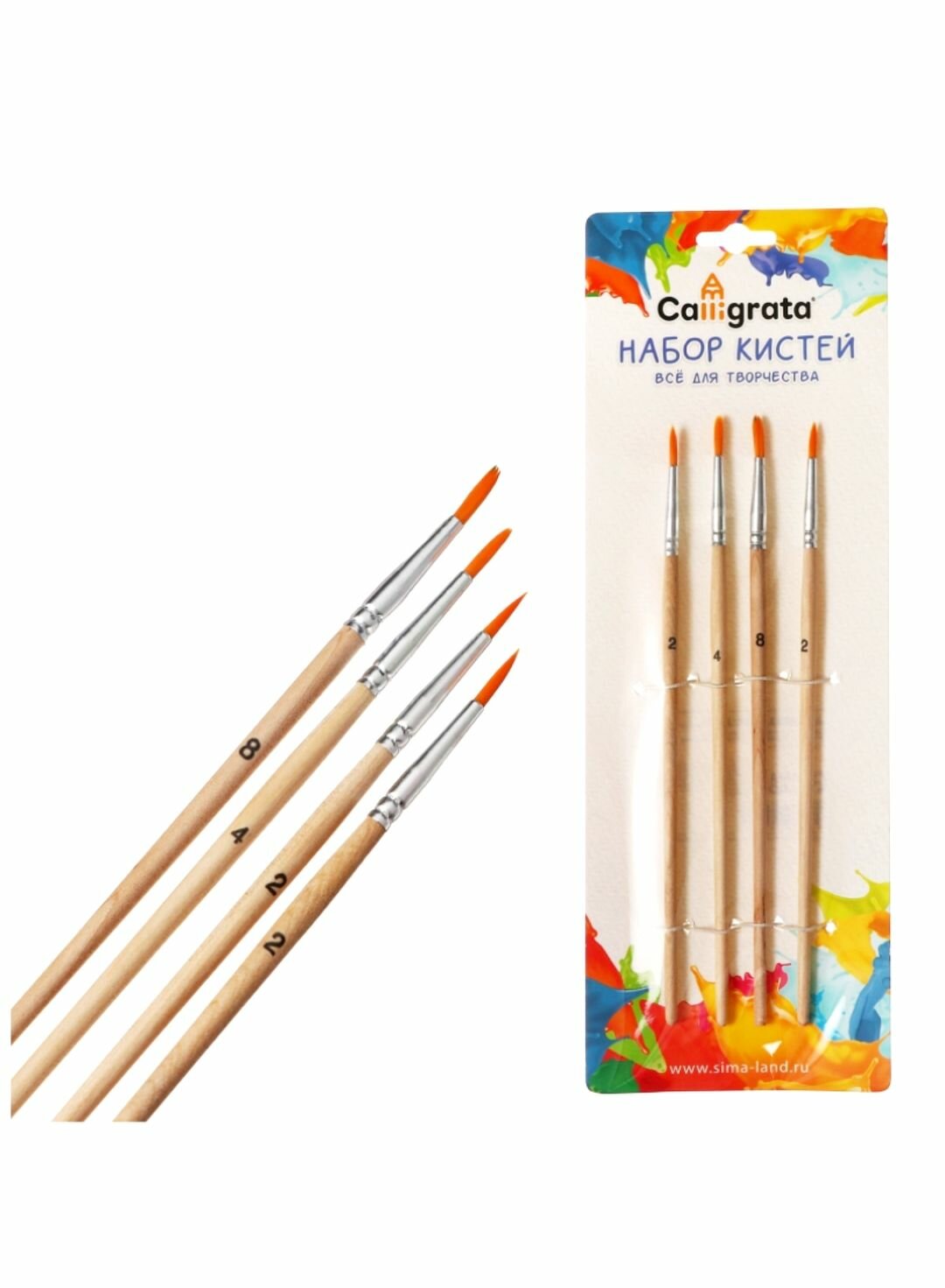 Кисточки для рисования, в наборе: 2,4,6,8.