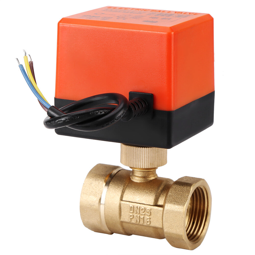 AC 220V Brass Electric Motorized Ball Valve 2 Way 3-Wire 1.6Mpa Thread DN25
