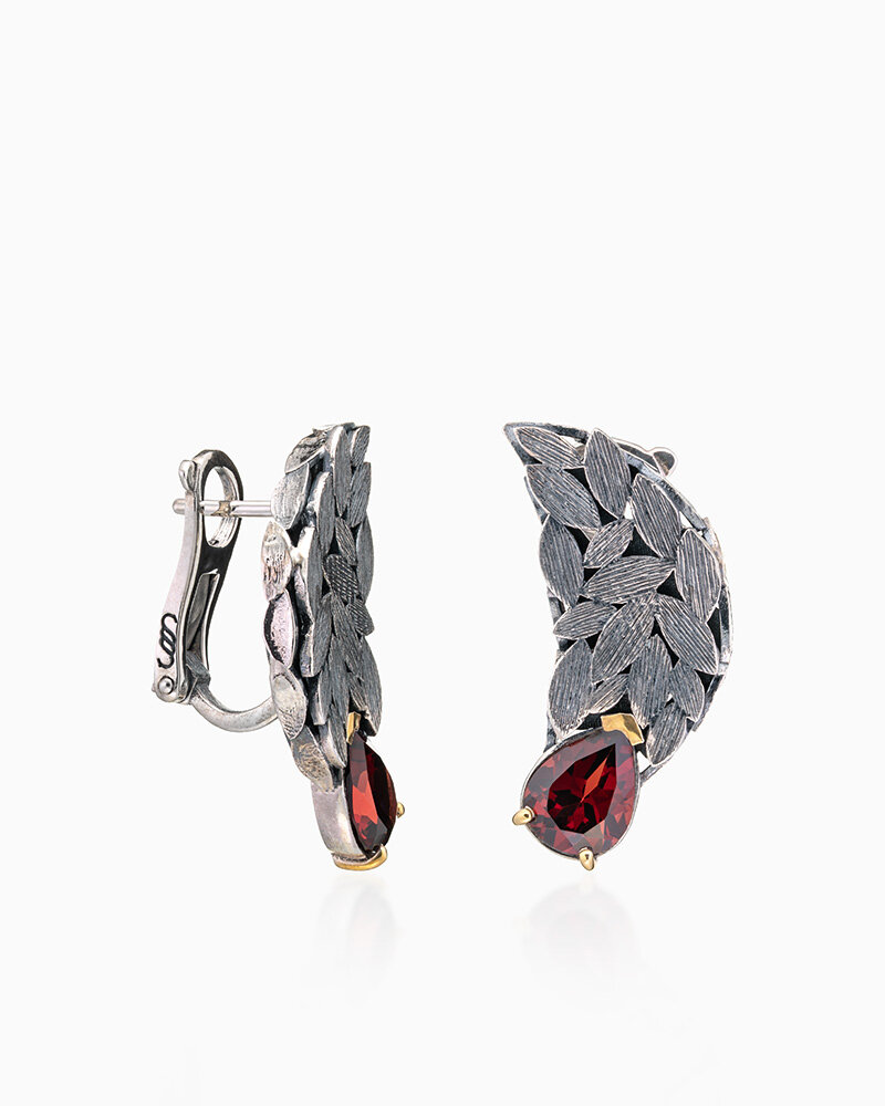 Серьги, серебро, 925 проба, гранат