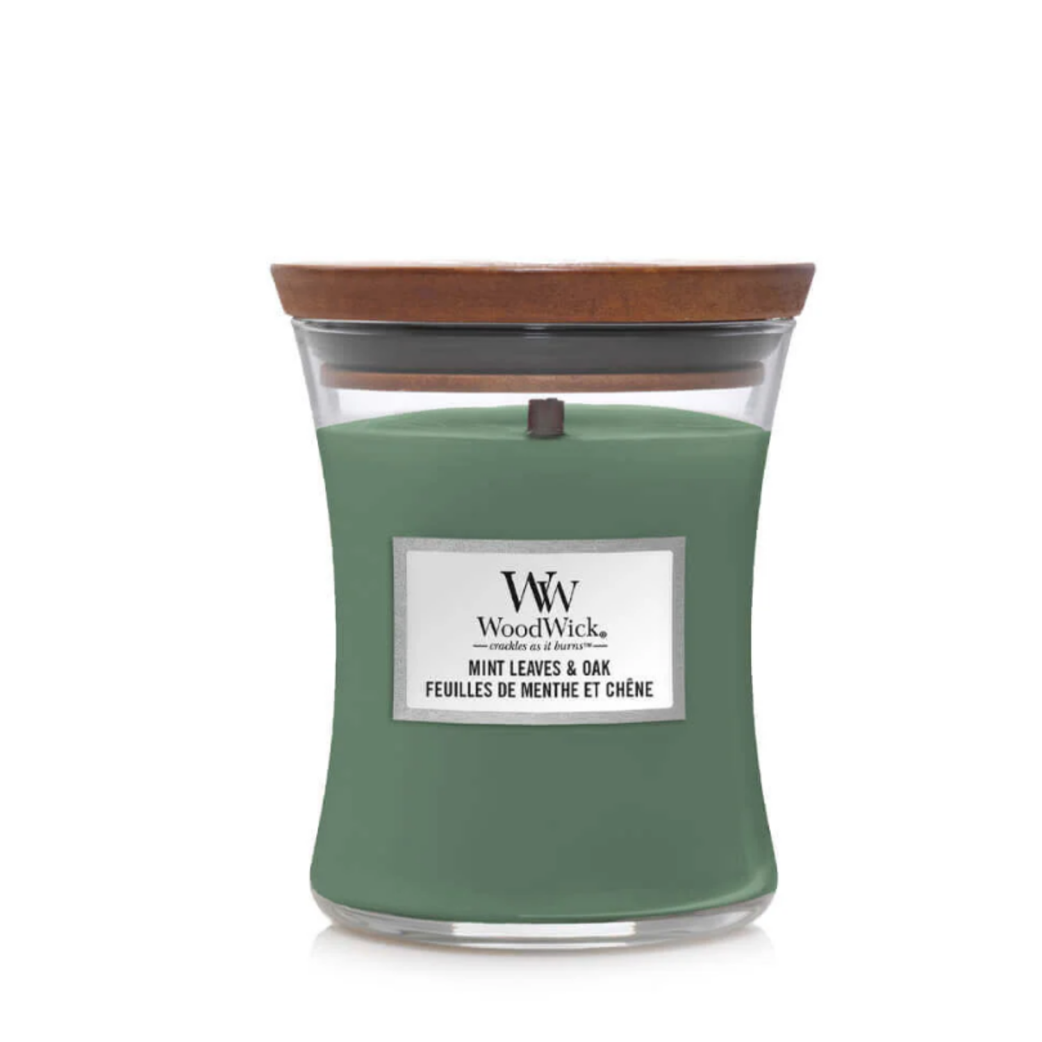 Ароматическая свеча WoodWick "Листья мяты и дуб/MINT LEAVES & OAK", средняя