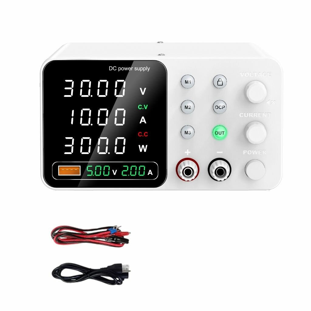 Кабель-переходник,4-значный цифровой регулируемый стабилизированный DC импульсный источник питания с энкодером и функцией блокировки, европейская версия - белый - 30V5A, 1 комплект