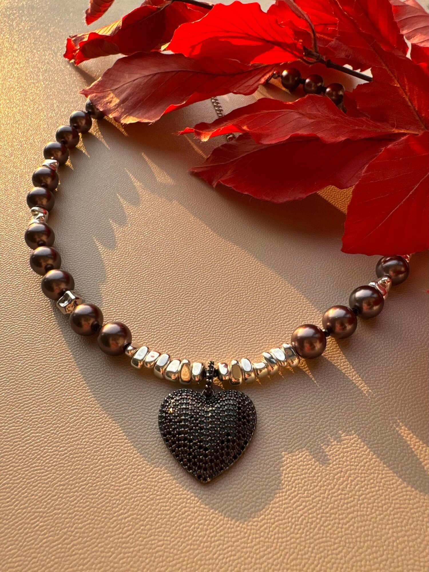 Колье, жемчуг имитация, шпинель, гематит