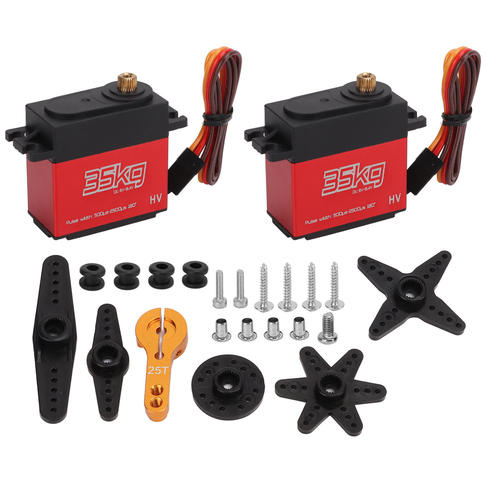 2 шт. 35 кг высокооборотистые бесколлекторные двигатели-сервоприводы с цельнометаллическим редуктором и металлическим рулевым механизмом для радиоуправляемых автомобилей масштаба 1/8 и 1/10.