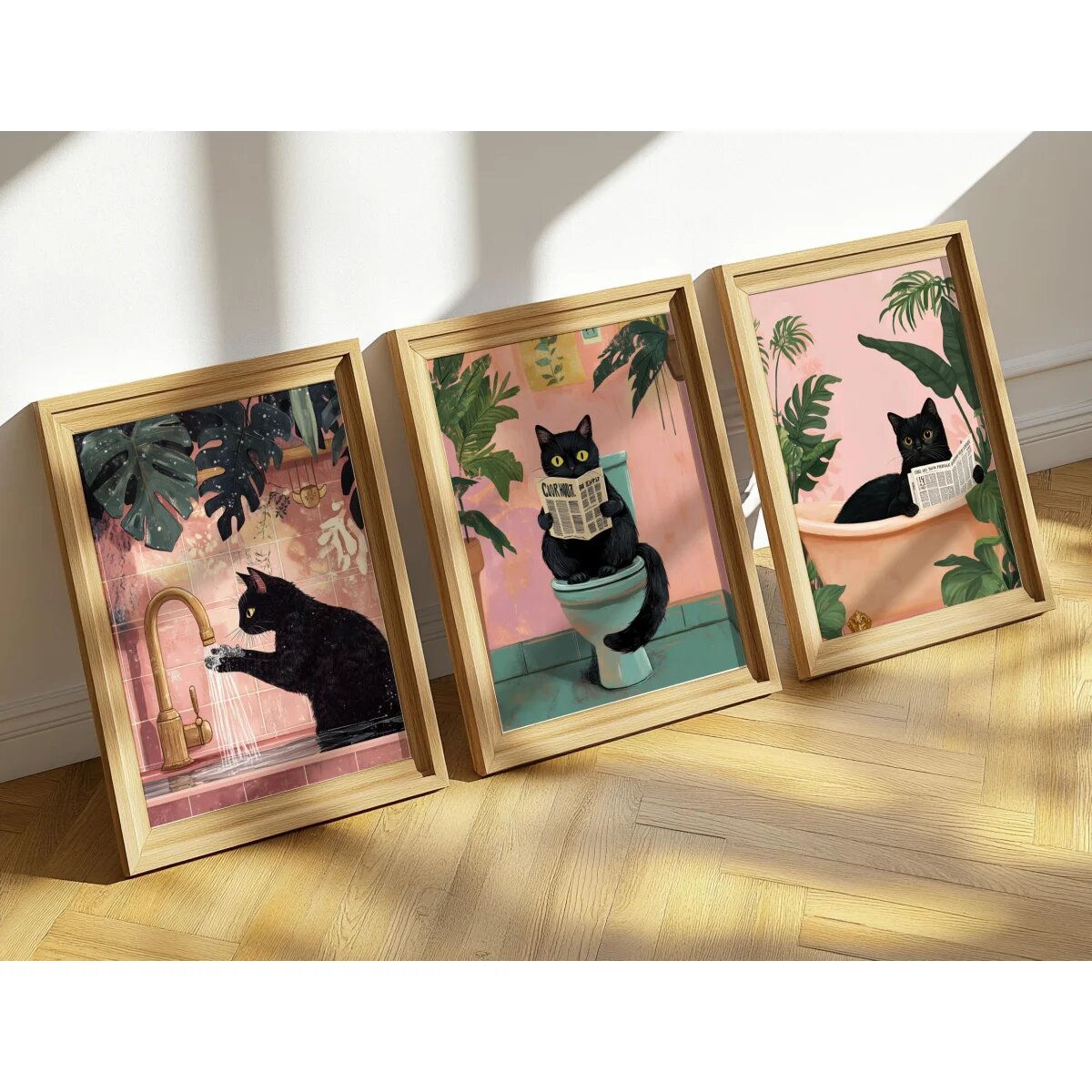 Постеры кошки в ванной, набор 3 шт, 21x30см, цвет F