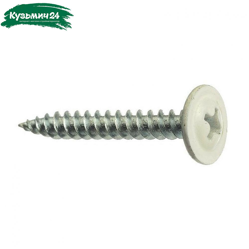 Саморез Жесть с прессшайбой острый 4.2х32 мм, белый RAL9003, 10 шт УТ-00010109