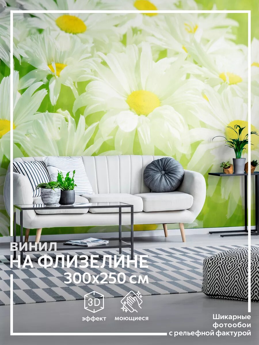 Фотообои Цветы Абстракция Ромашки в спальню на кухню 300х250