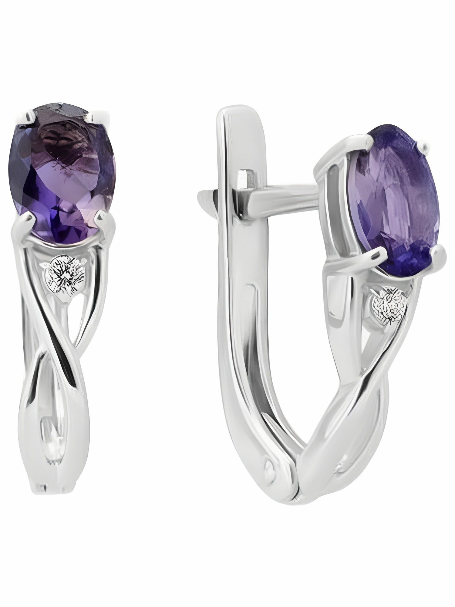 Серьги, серебро, 925 проба, родирование, иолит, фианит