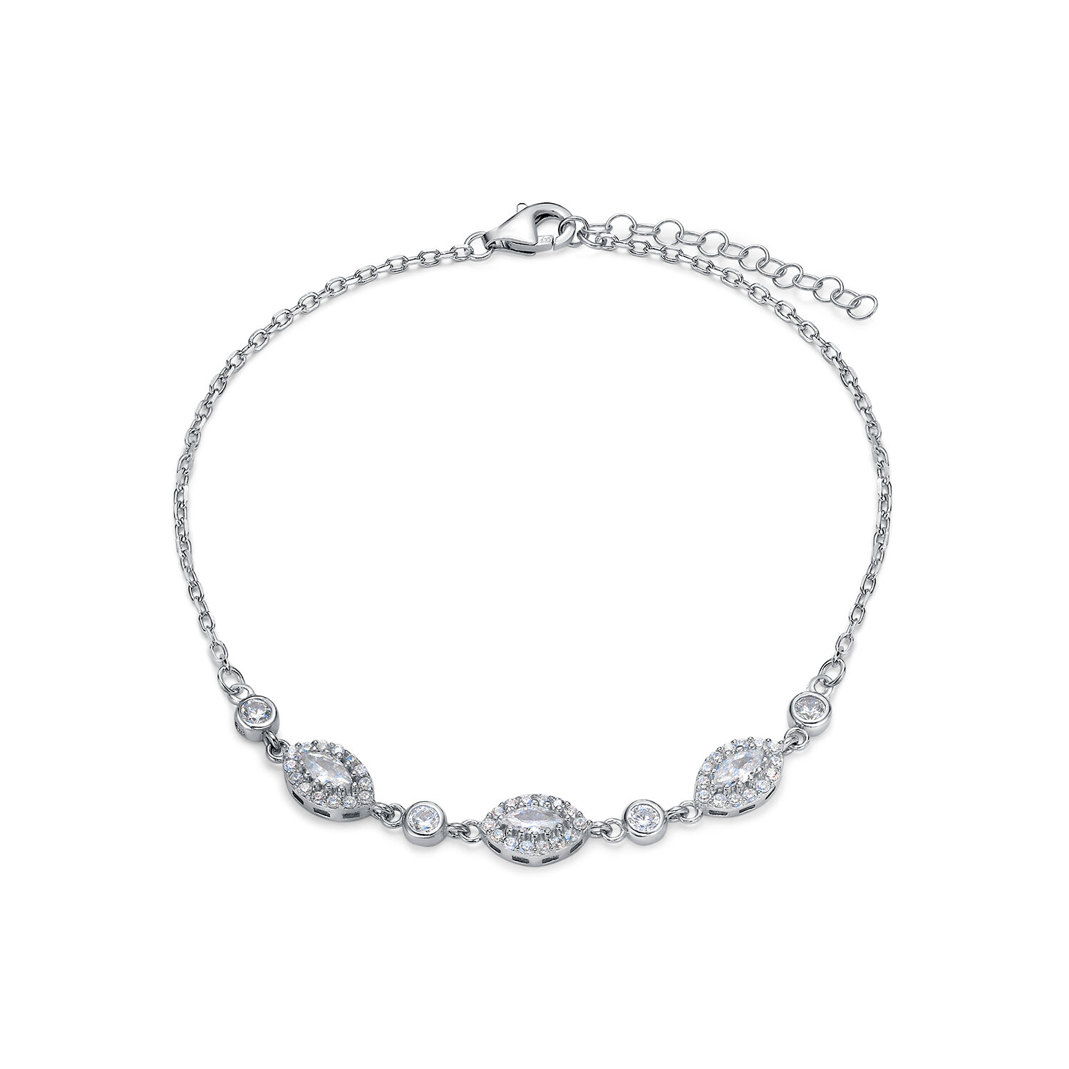 Браслет-цепочка, серебро, 925 проба, родирование, фианит