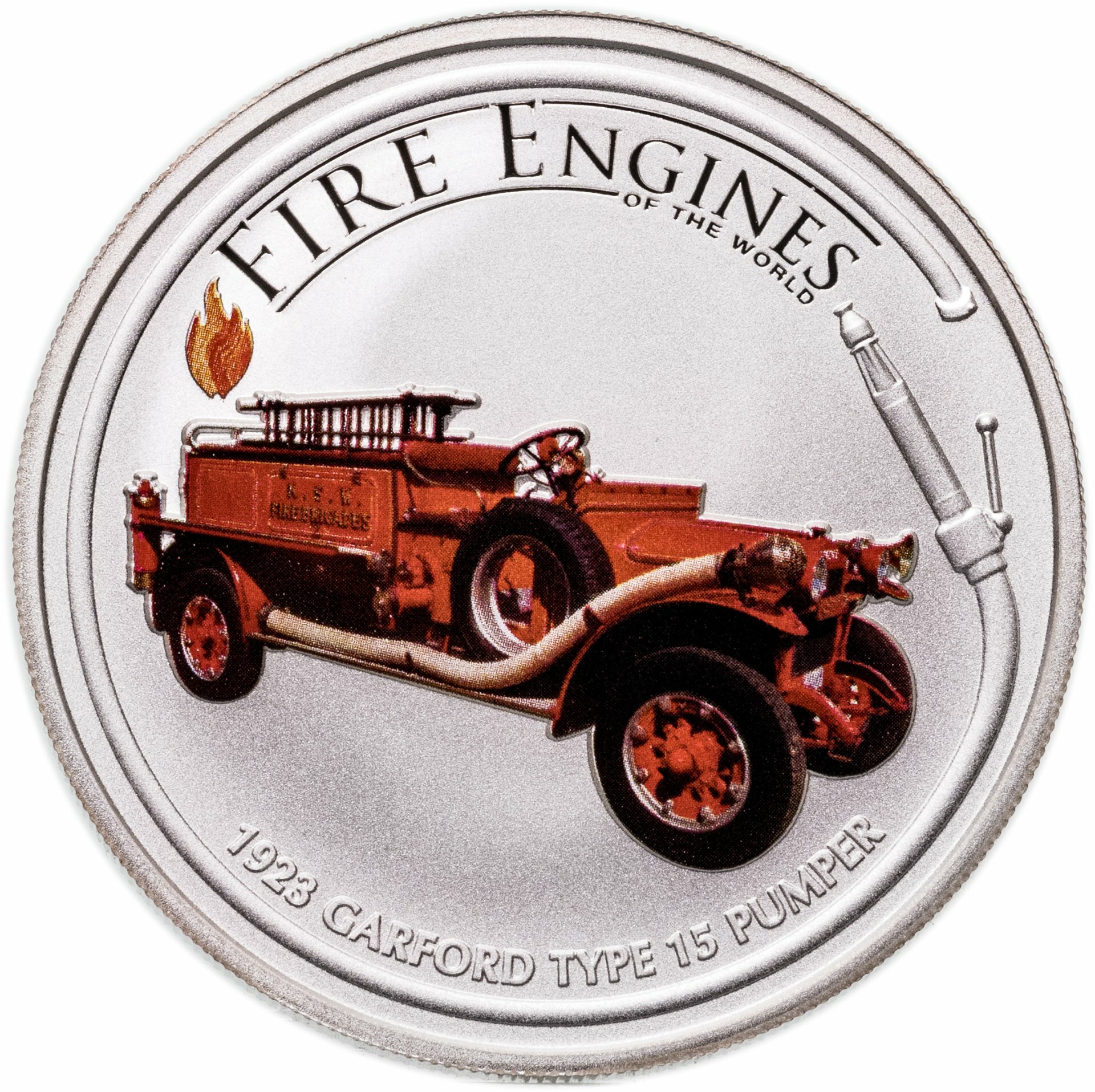 Острова Кука 1 доллар 2006 "Пожарные машины мира "1923 GARFORD TYPE 15 PUMPER" в капсуле, Серебро 999, в сохранности UNC
