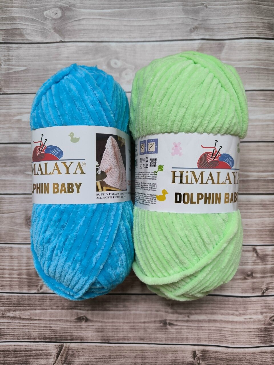 Пряжа Himalaya Dolphin baby, комплект 2 мотка (цвет 80326 голубой и 80350 салатовый), вес мотка 100 гр, длина нити 120 м (Гималая Долфин беби)