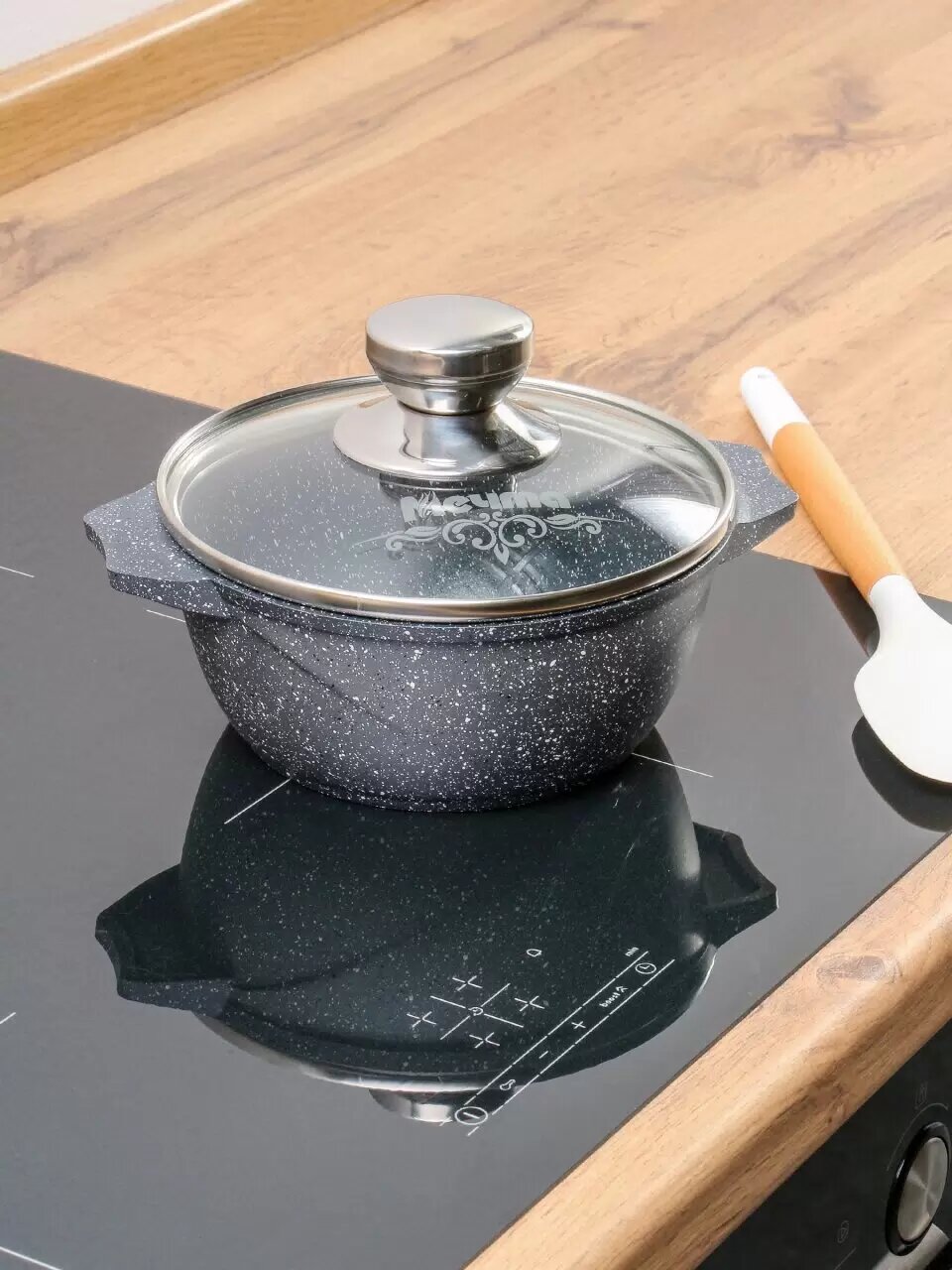 Кастрюля алюминий, антипригарное покрытие, 1 л, крышка стекло, Мечта, Гранит, 41701