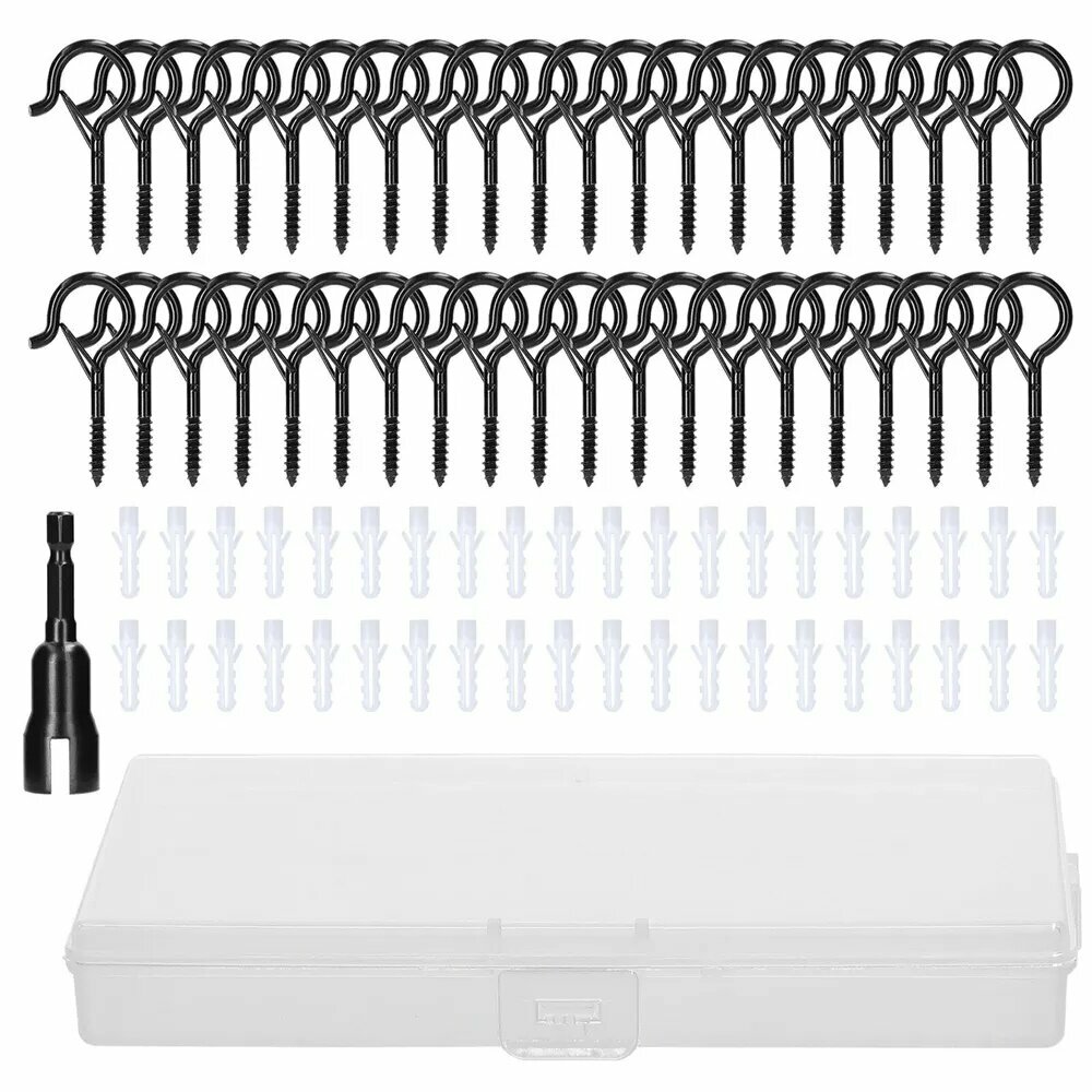 Набор черных металлических винтовых крючков для уличных гирлянд