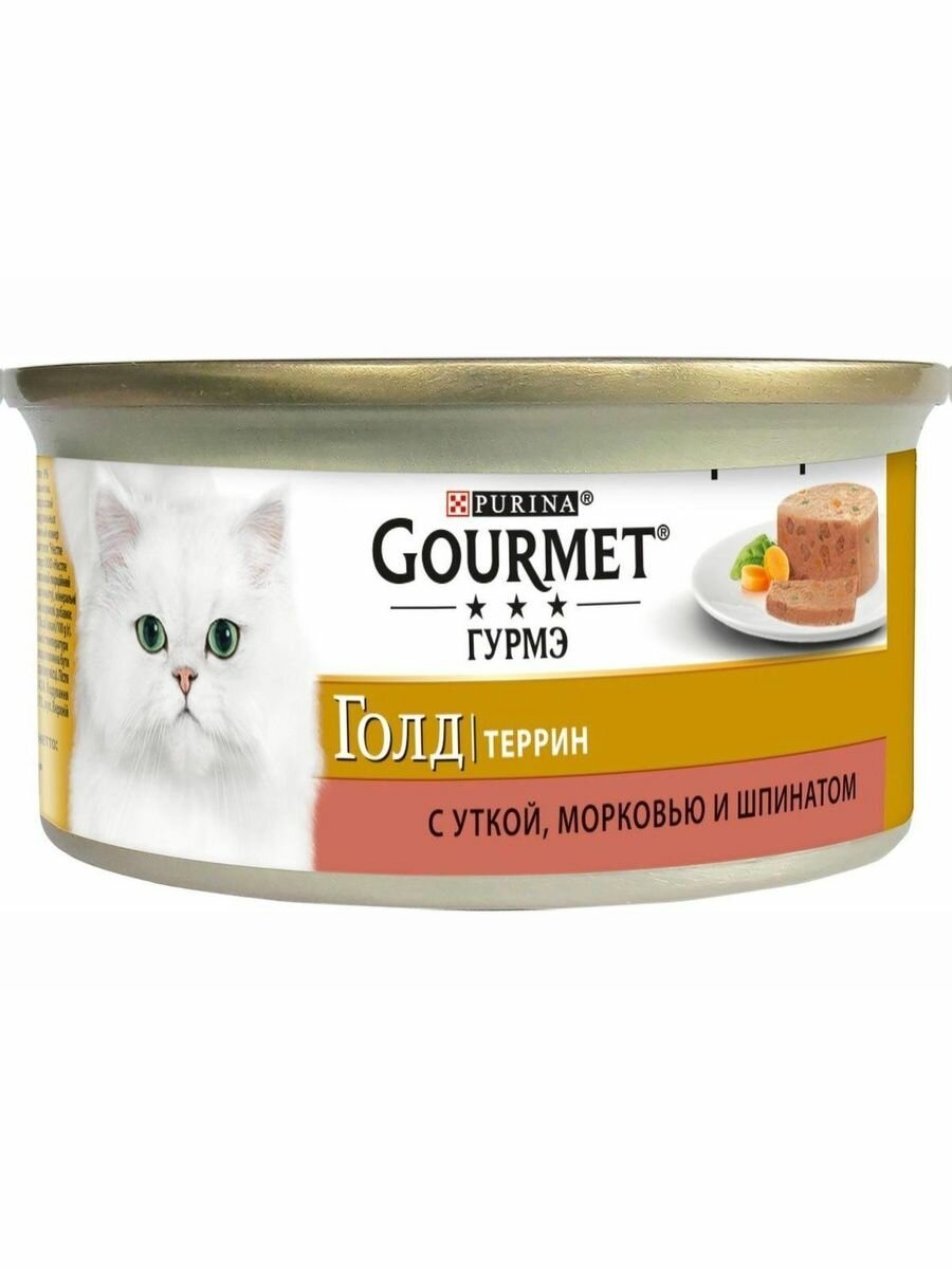 Gourmet Голд кусочки в паштете , 6 шт х 85 г с уткой, морковью и шпинатом по-французски