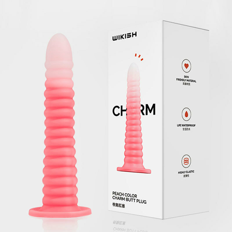 Розовый секс-игрушка-пробка для анала с изогнутой формой 23x4.5 см для пар Размер：Peach Малый в коробке 16x3.1 см