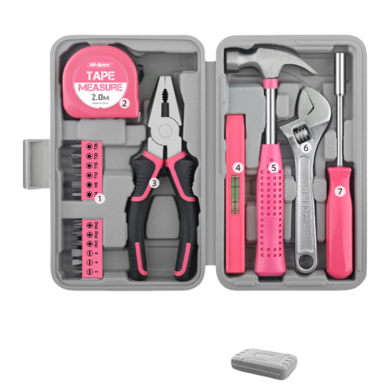 Многофункциональный набор инструментов Hi-Spec, набор из 18 предметов, с ящиком для инструментов, розовый