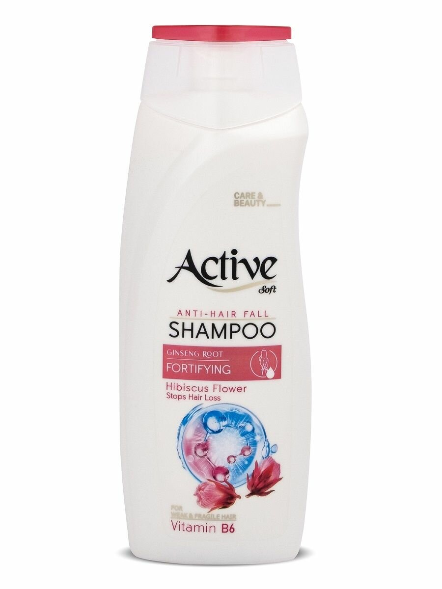 Шампунь для волос Active Care&Beauty, укрепляющий, защита от выпадения, с корнем женьшеня, цветком гибискуса и витамином B6, 350 мл