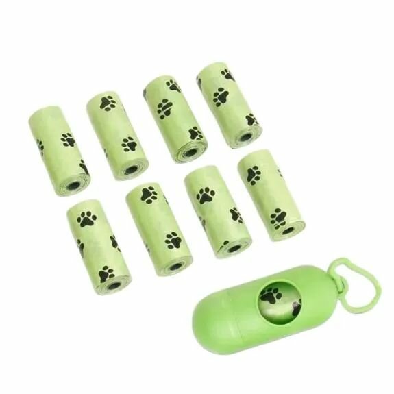 Разлагаемые мусорные пакеты для животных, туалетные утяжеленные портативные одноразовые для уборки кошачьих и собачьих фекалий: 8 рулонов + 1