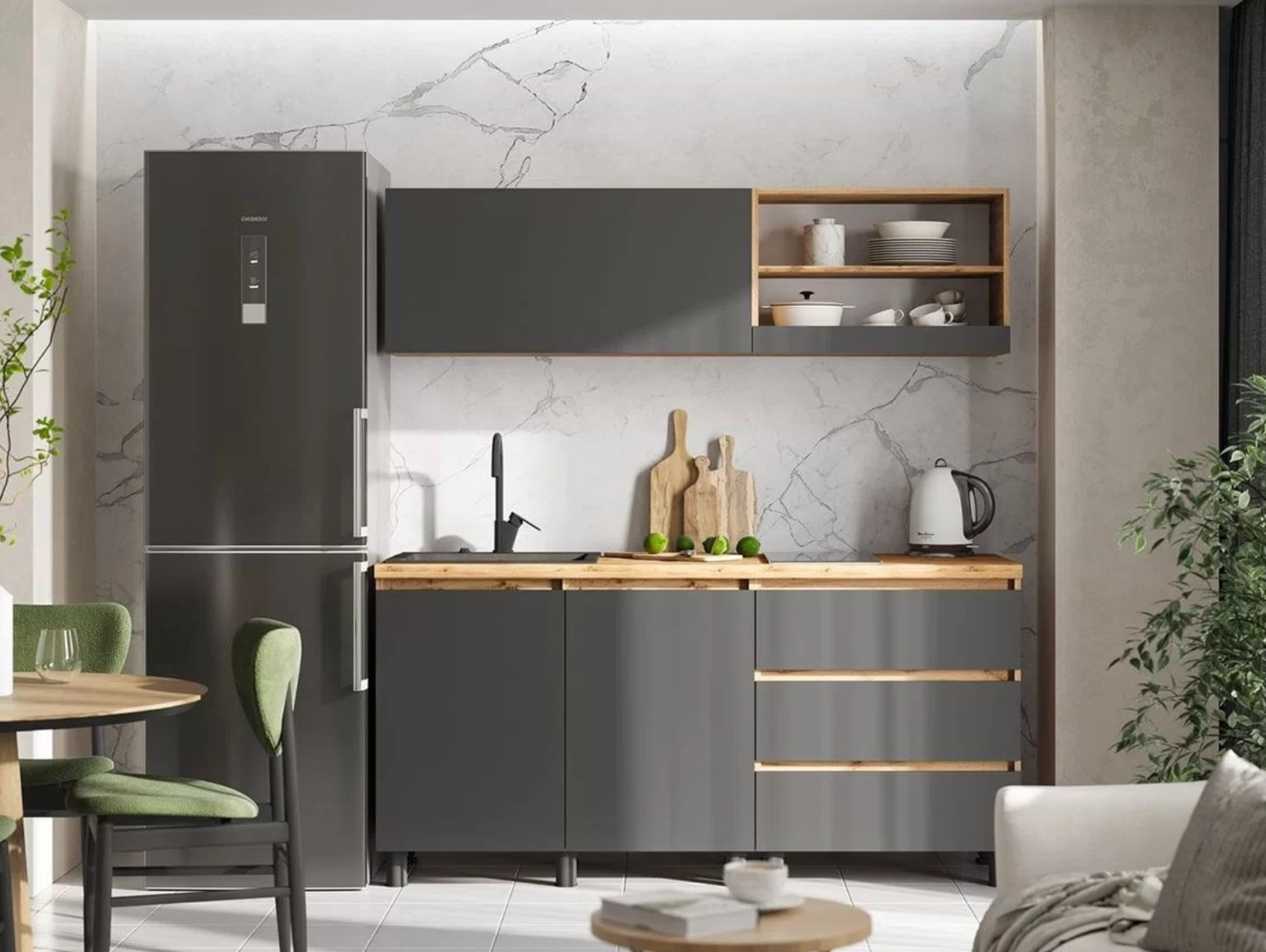 Кухня прямая 170 см готовое решение серый/вотан (ШхВхГ: 1700х1900х600 мм.)