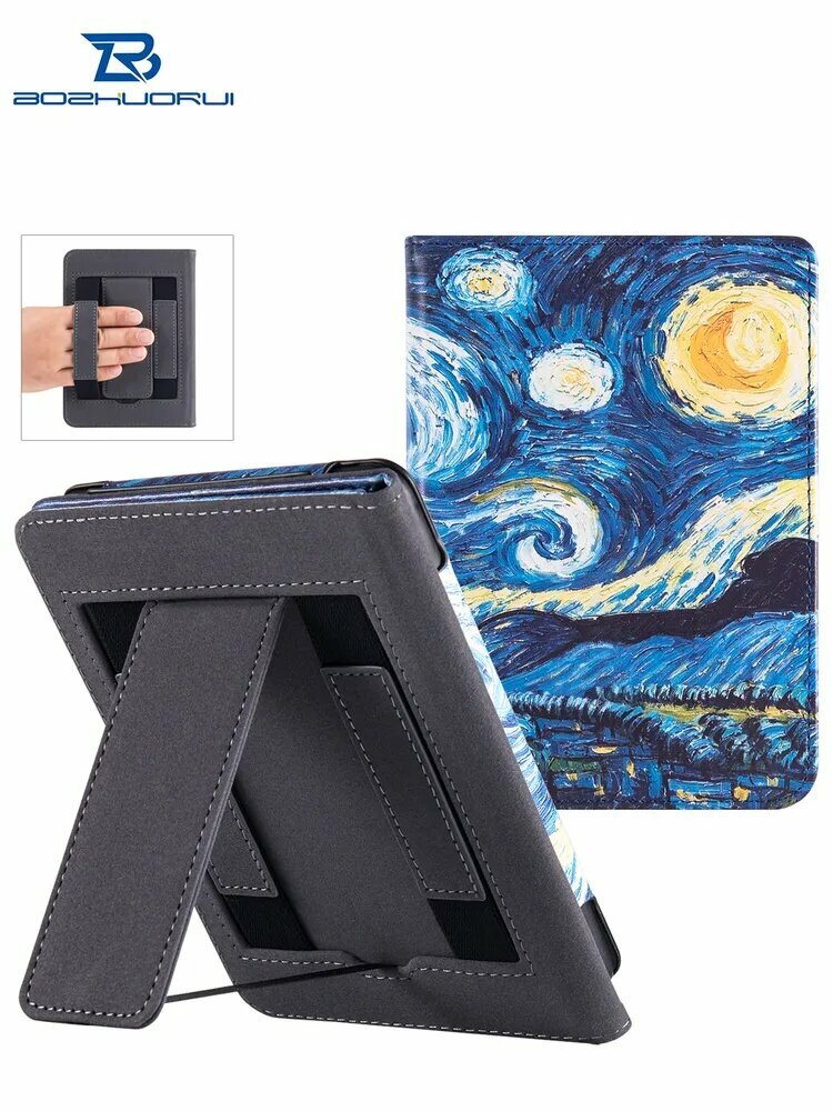 BOZHUORUI Чехол-подставка для Pocketbook InkPad Color 2/InkPad Color 3 e-Reader, легкий чехол из искусственной кожи с двумя ремешками для рук и автоматическим сном/пробуждением
