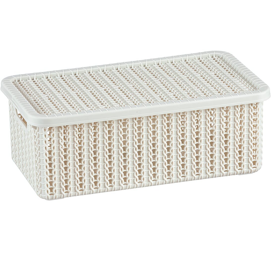 Коробка для хранения «Вязание» 6л, пластик, белый ротанг, с крышкой М2370