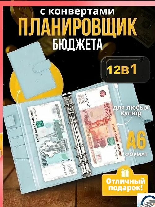 Папка органайзер 6 12 штук для бюджета с конвертами на молнии прозрачный планировщик финансов кольцами и