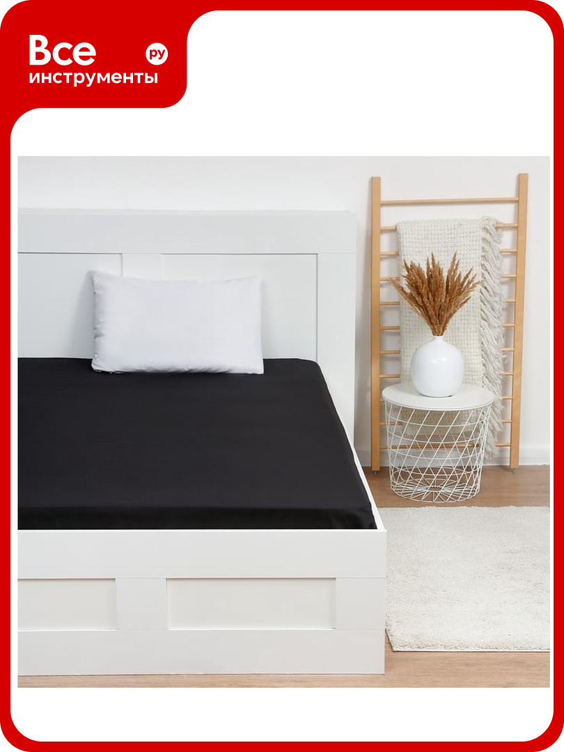 Простыня на резинке Этель 180x200x25, черный, 100% хлопок, поплин 125 г/м2 9241765