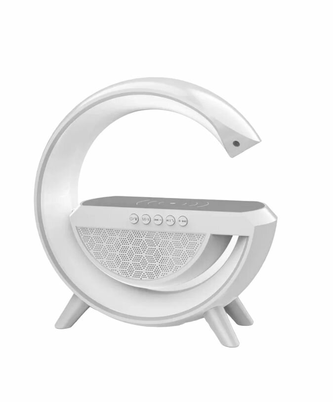 Ночник ВТ-2301, светильник с беспроводной зарядкой, Bluetooth-колонка с FM радио, белый