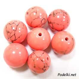 Натуральная бусина Кахолонг коралловый 0003993 шарик 10 мм, цена за 10 шт.