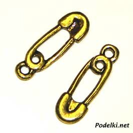 Фурнитура для бижутерии Подвеска Булавка 0001387 золотой цвет 24x8 мм, цена за 10 шт.