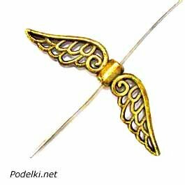 Металлическая бусина Крылья прозрачные 0007554 золотой цвет 32x8 мм, цена за 10 шт.