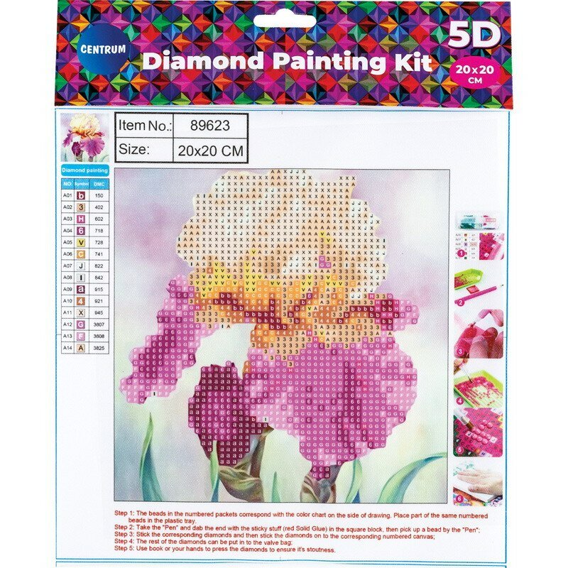 Мозаика алмазная CENTRUM 5D Ирисы 20х20см, б/подр-ка, частичное заполнение 89623