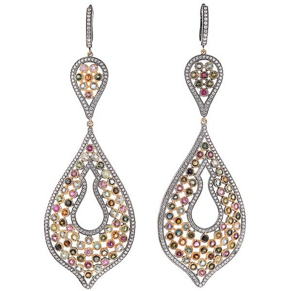 Серьги, серебро, 925 проба, фианит, турмалин