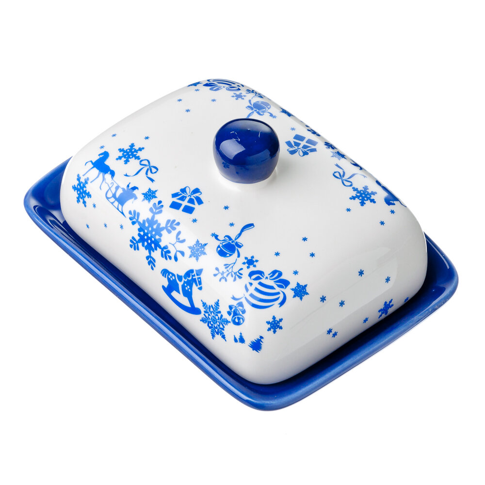 Масленка Millimi "Зимушка", керамическая, новогодняя, 17x12,5x3 см