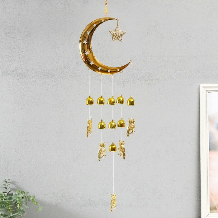 Музыка ветра «Полумесяц и филины», металл, 9 колокольчиков, 80×17.5×2.5 см